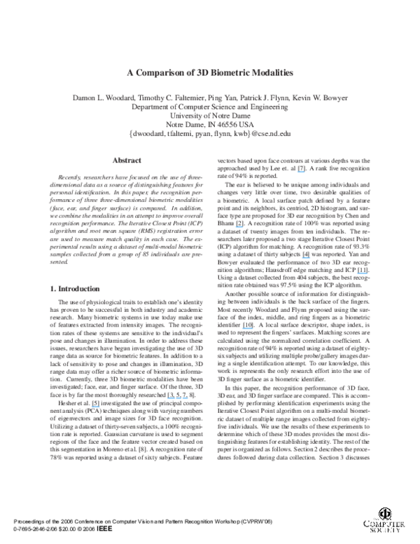 (PDF) A Comparison of 3D Biometric Modalities