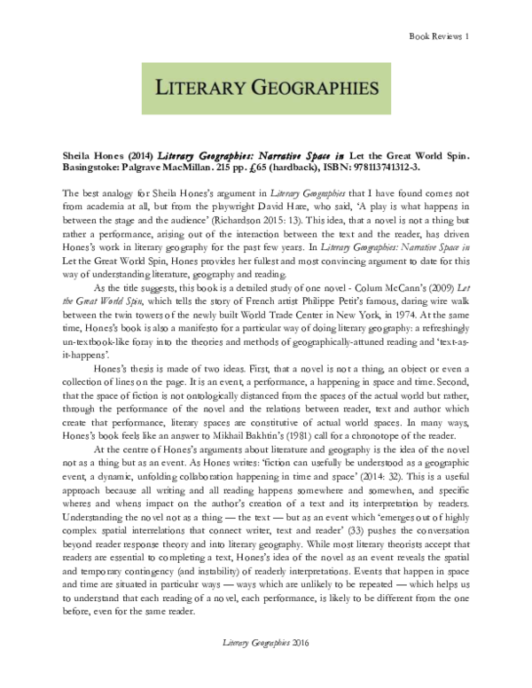 (PDF) Book Review: Sheila Hones (2014) Literary Geographies: Narrative ...