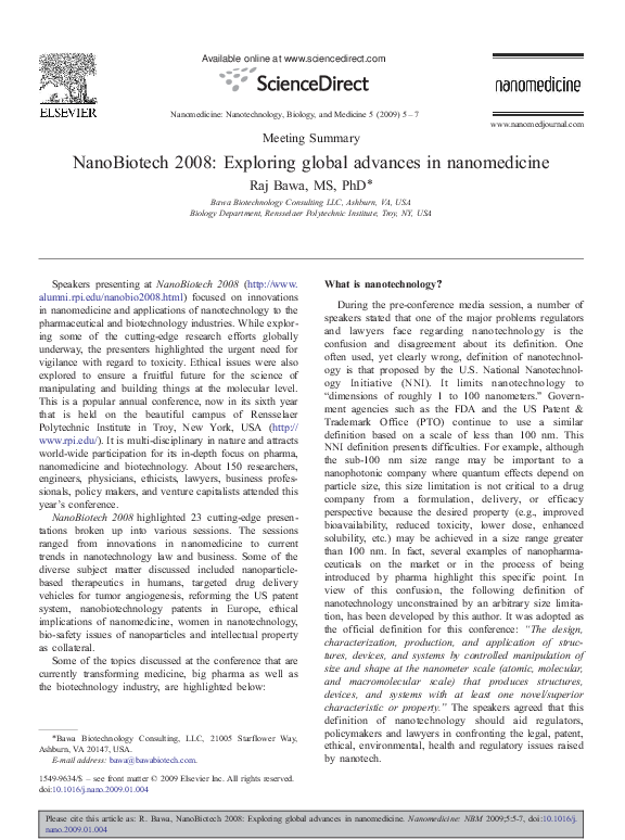 (PDF) NanoBiotech 2008: Exploring global advances in nanomedicine