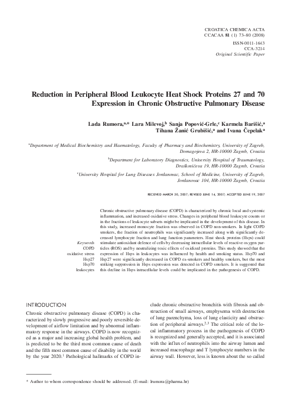 (PDF) Reduction in peripheral blood leukocyte heat shock proteins 27 and 70 expression in ...