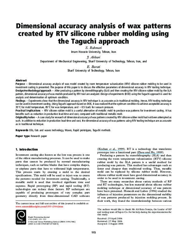 (PDF) Dimensional accuracy analysis of wax patterns created by RTV ...
