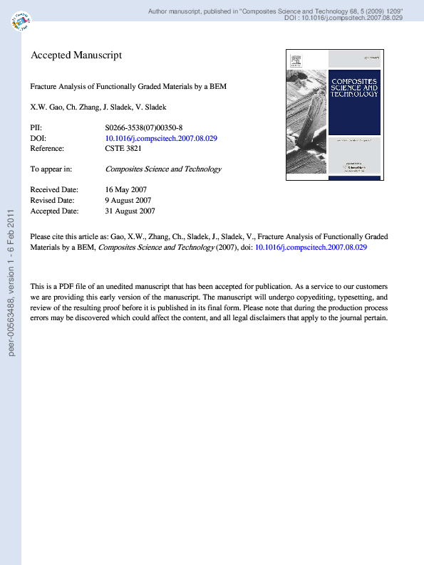 Pdf Fracture Analysis Of Functionally Graded Materials By A Bem