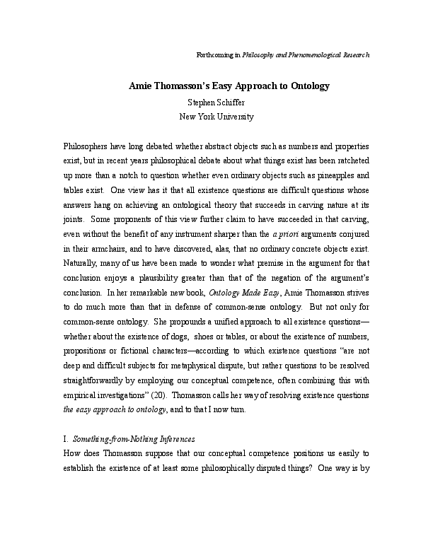 (PDF) Amie Thomasson's Easy Approach to Ontology