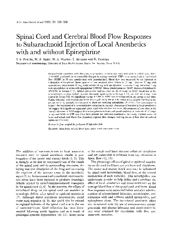 (PDF) Spinal Cord and Cerebral Blood Flow Responses to Subarachnoid ...