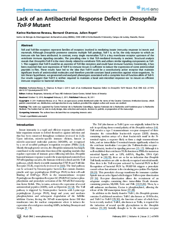 (PDF) Lack of an Antibacterial Response Defect in Drosophila Toll9 Mutant