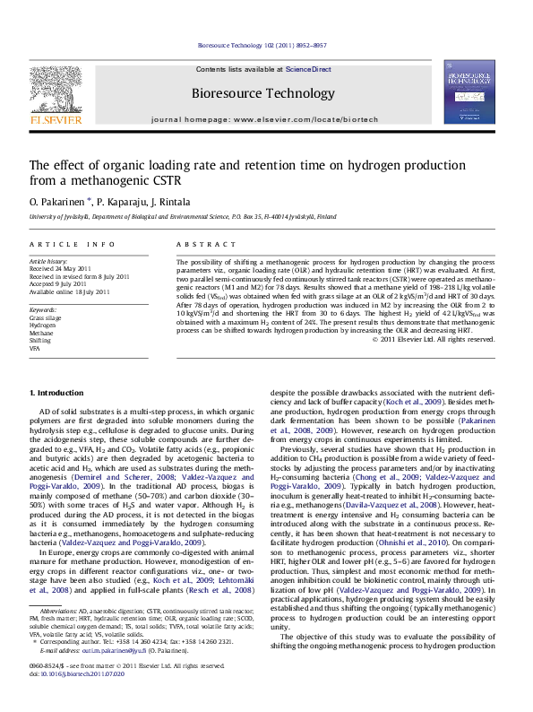 (PDF) The effect of organic loading rate and retention time on hydrogen ...