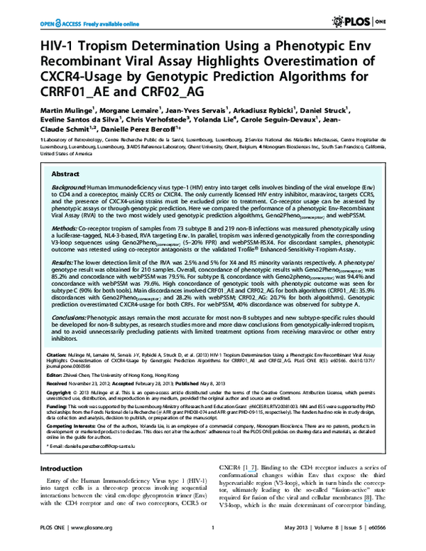 (PDF) HIV-1 Tropism Determination Using a Phenotypic Env Recombinant ...
