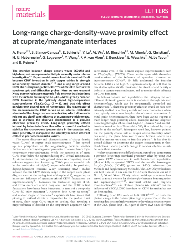 (PDF) Long-range charge-density-wave proximity effect at cuprate/manganate interfaces