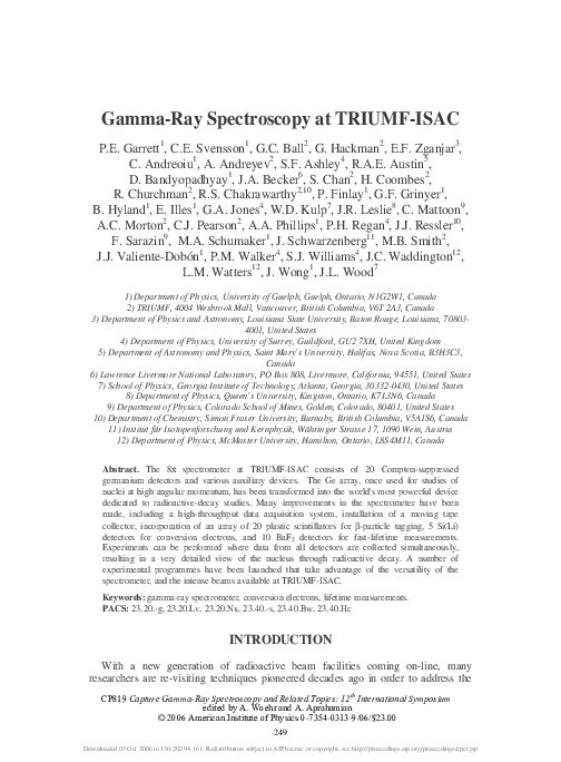 (PDF) Gamma-ray spectroscopy at TRIUMF-ISAC