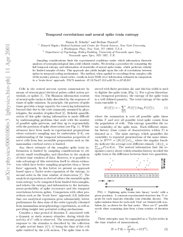 (PDF) Temporal Correlations and Neural Spike Train Entropy