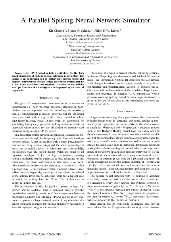 (PDF) A parallel spiking neural network simulator | Simon Schultz ...