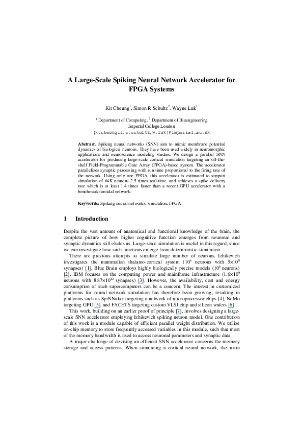 Pdf A Large Scale Spiking Neural Network Accelerator For Fpga Systems 