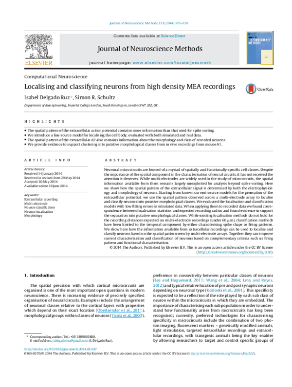 (PDF) Localising and classifying neurons from high density MEA recordings