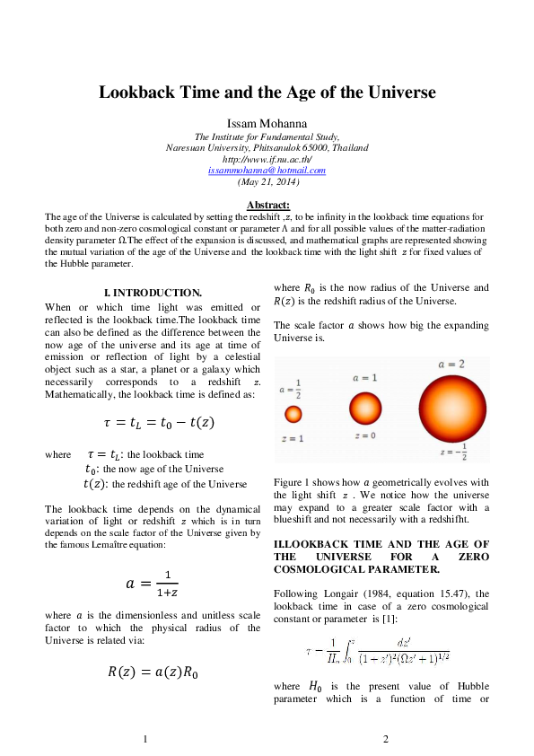 (PDF) Lookback Time and the Age of the Universe