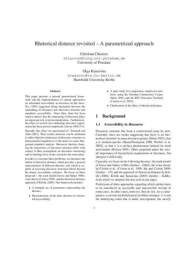 Rhetorical distance revisited A parametrized approach