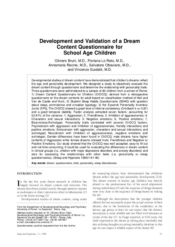 (PDF) Development and validation of a dream content questionnaire for ...