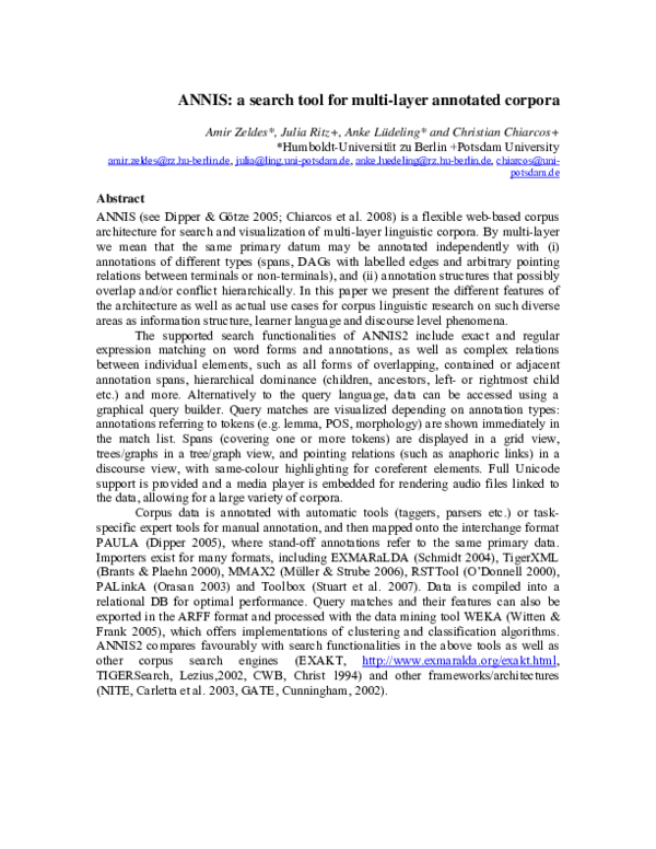 (PDF) Annis: A search tool for multi-layer annotated corpora
