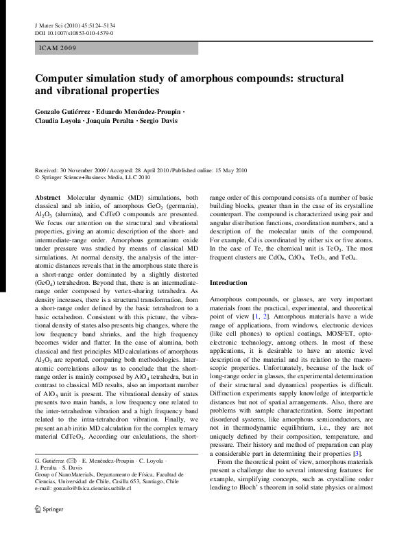 (PDF) Computer simulation study of amorphous compounds: structural and ...