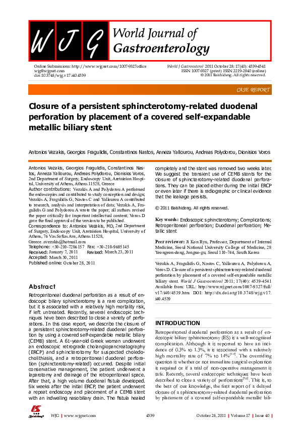 (PDF) Closure of a persistent sphincterotomy-related duodenal ...