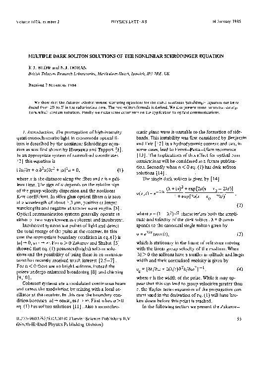 (PDF) Multiple dark soliton solutions of the nonlinear Schrödinger equation