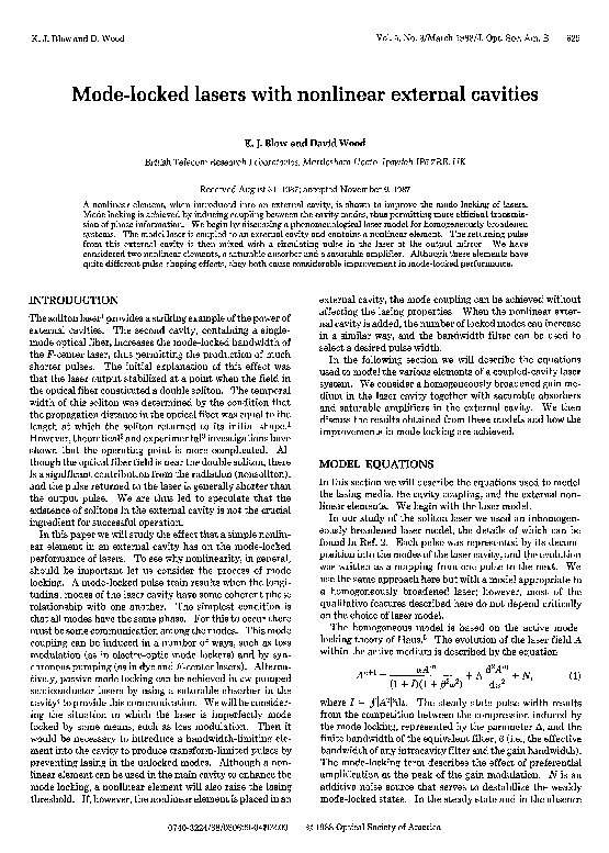 (PDF) Mode-locked lasers with nonlinear external cavities