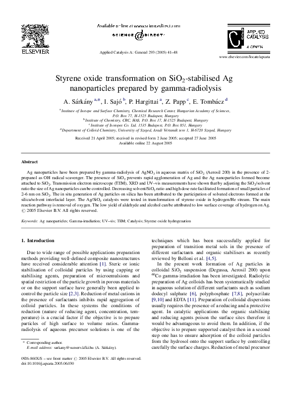 (PDF) Styrene oxide transformation on SiO 2-stabilised Ag nanoparticles ...