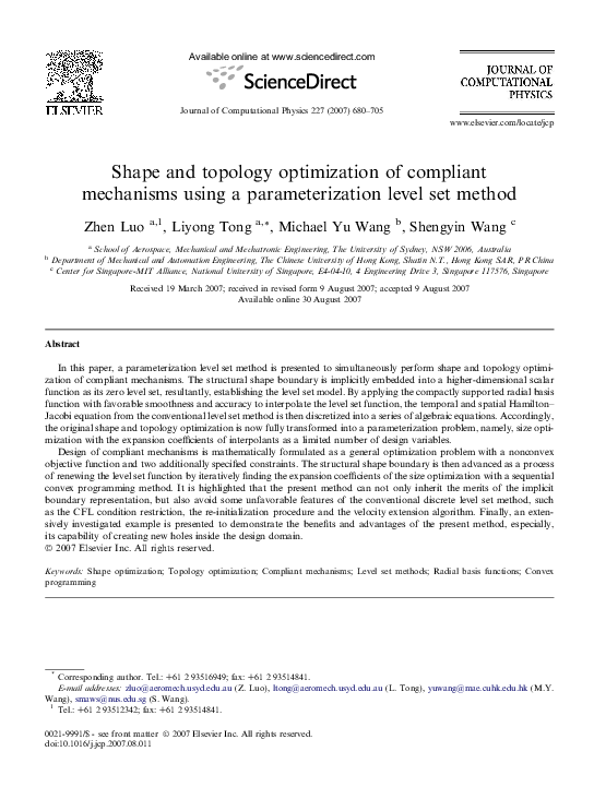 (PDF) Shape and topology optimization of compliant mechanisms using a parameterization level set ...