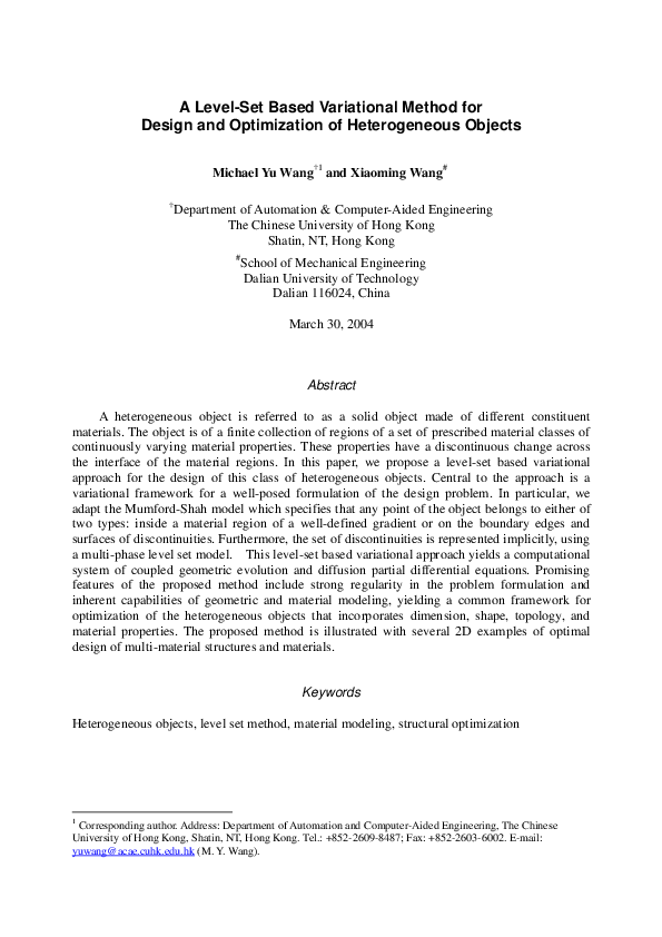 Pdf A Level Set Based Variational Method For Design And Optimization Of Heterogeneous Objects