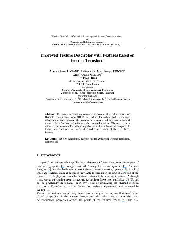 Pdf Improved Texture Description With Features Based On Fourier Transform