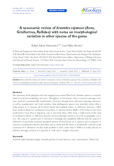 (PDF) A taxonomic review of Aramides cajaneus (Aves, Gruiformes ...