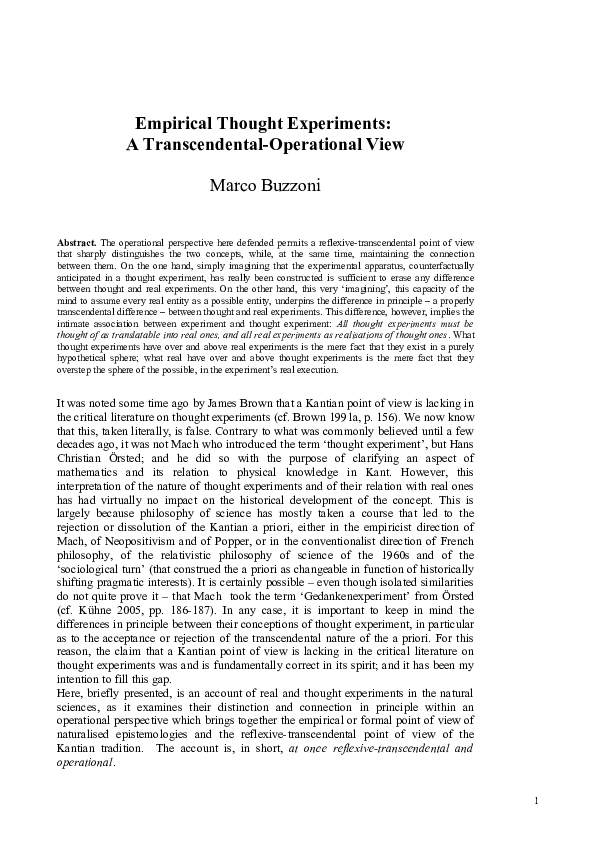 (PDF) Empirical Thought Experiments: A Trascendental-Operational View