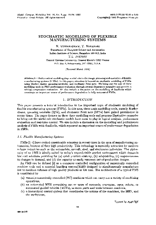 (PDF) Stochastic modelling of flexible manufacturing systems