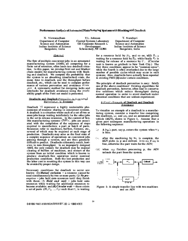 (PDF) Performance analysis of automated manufacturing systems with blocking and deadlock