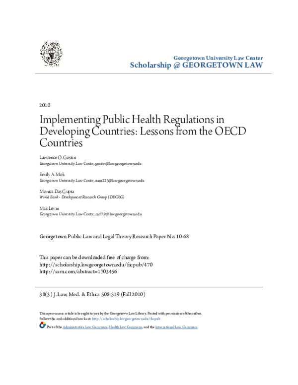 (PDF) Implementing Public Health Regulations in Developing Countries ...