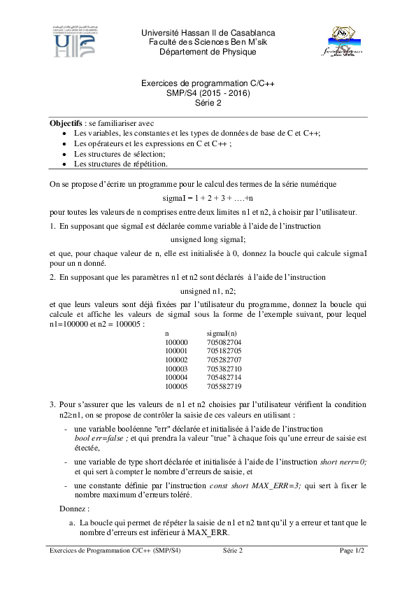 Pdf Exercices Dalgorithmique Et Programmation