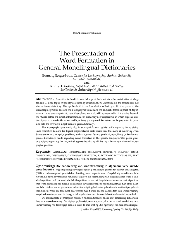 (PDF) Developing The Presentation of Word Formation in General ...