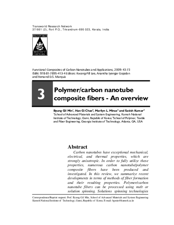 (PDF) Polymer/carbon nanotube composite fibers—an overview