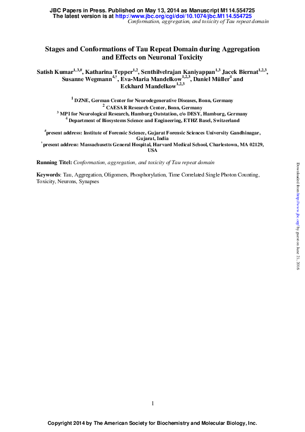 (PDF) Stages and conformations of the Tau repeat domain during ...