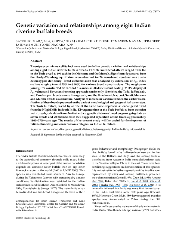 (PDF) Genetic variation and relationships among eight Indian riverine buffalo breeds ...