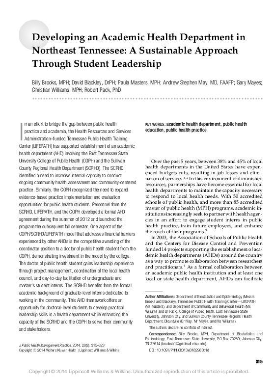 (PDF) Developing an Academic Health Department in Northeast Tennessee ...
