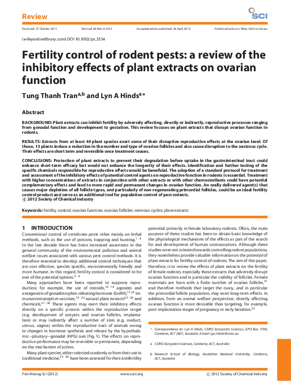 (PDF) Fertility control of rodent pests: a review of the inhibitory ...