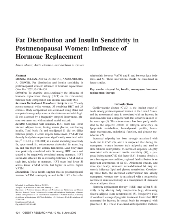 (PDF) Fat Distribution and Insulin Sensitivity in Postmenopausal Women ...