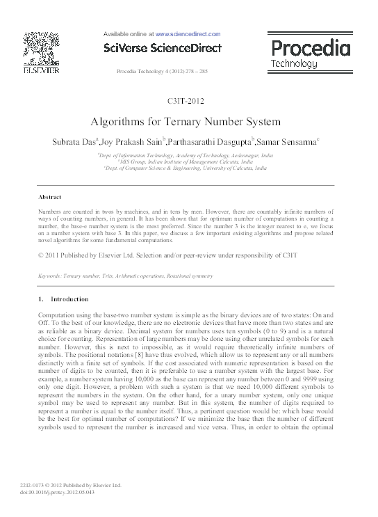 Pdf Algorithms For Ternary Number System