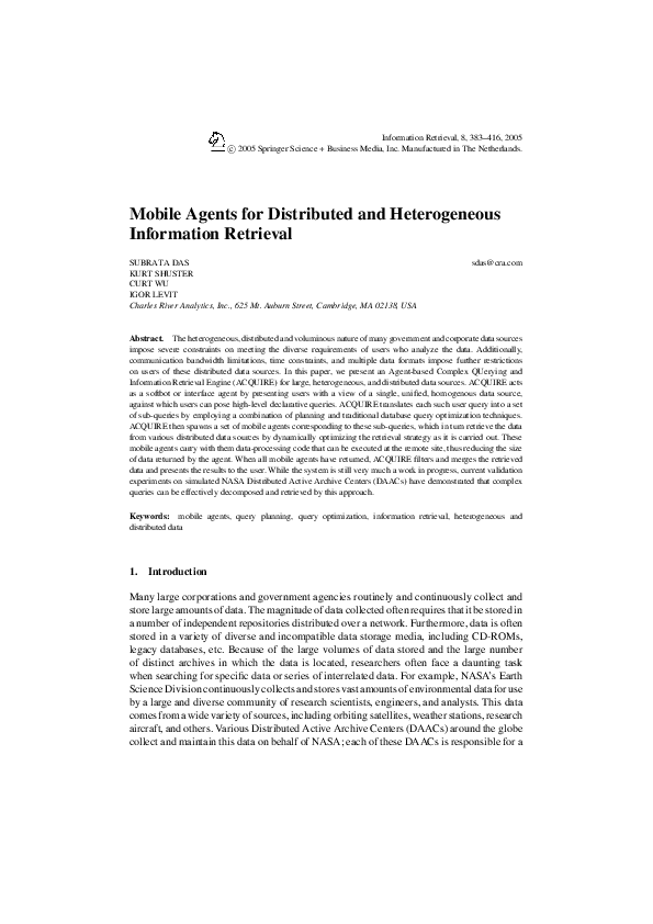 (PDF) Mobile Agents for Distributed and Heterogeneous Information Retrieval