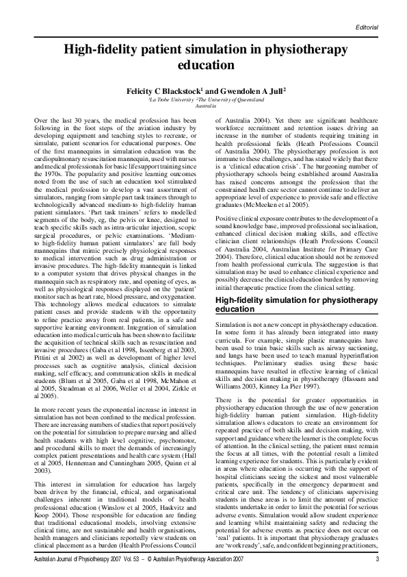 (PDF) High-fidelity patient simulation in physiotherapy education