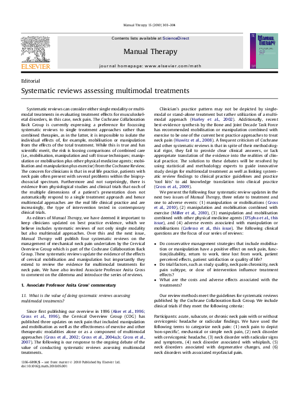(PDF) Systematic reviews assessing multimodal treatments
