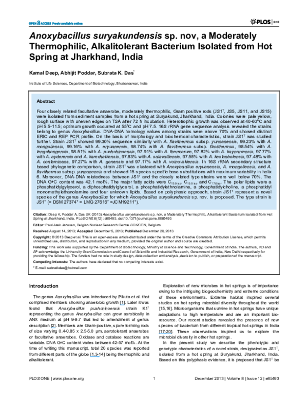 (PDF) Anoxybacillus suryakundensis sp. nov, a moderately thermophilic ...