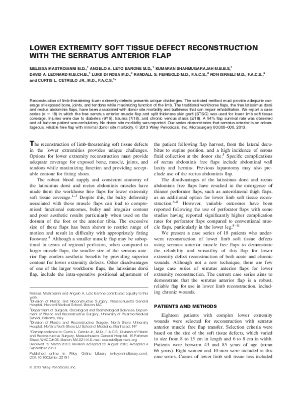 (PDF) Lower extremity soft tissue defect reconstruction with the ...