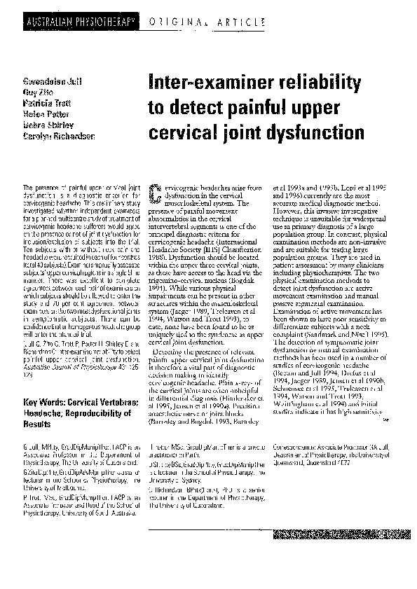 (PDF) Inter-examiner reliability to detect painful upper cervical joint ...