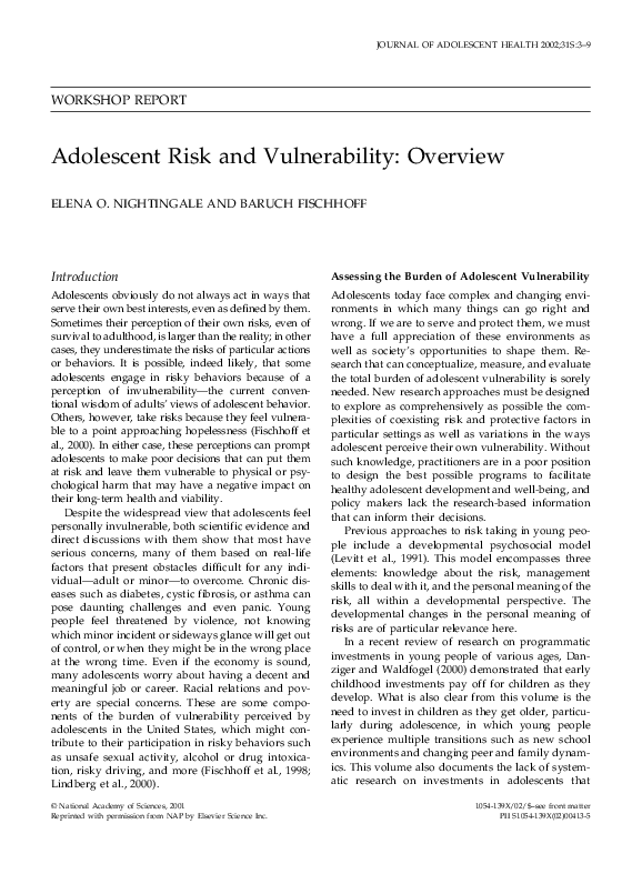 (PDF) Adolescent risk and vulnerability: overview